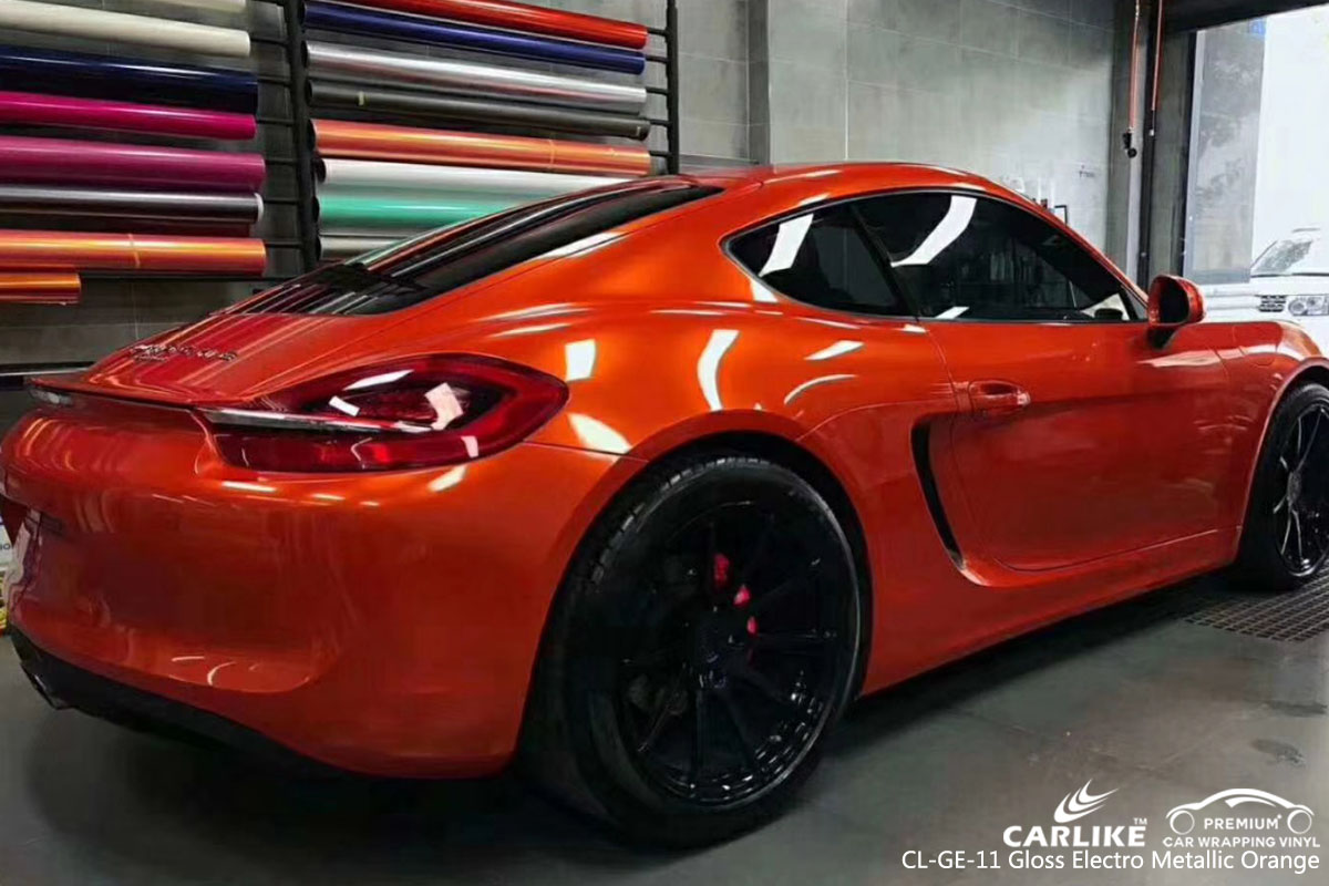 CL-GE-11 gloss electro metallic orange vinyl car wrap for PORSCHE ...