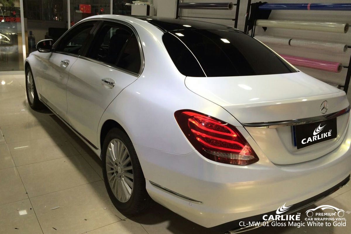 CL-MW-01 gloss magic white to gold vinyl car wrap to buy for Mercedes ...