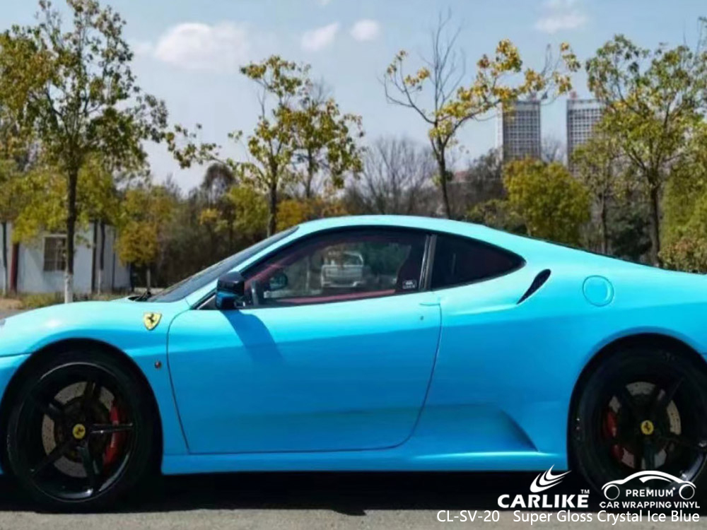 CL-SV-20 super gloss crystal ice blue car body vinyl wrap for FERRARI ...