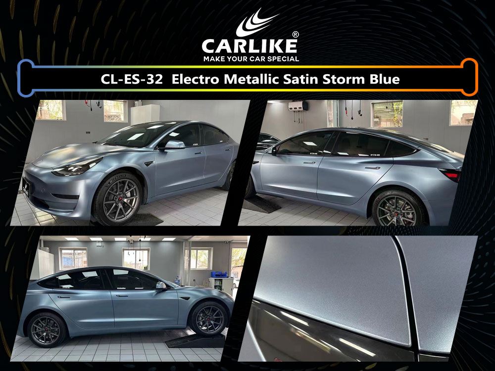 CL-ES-32 Electro Metallic Satin Storm Blue Vinyl For Tesla Car Wrap ...